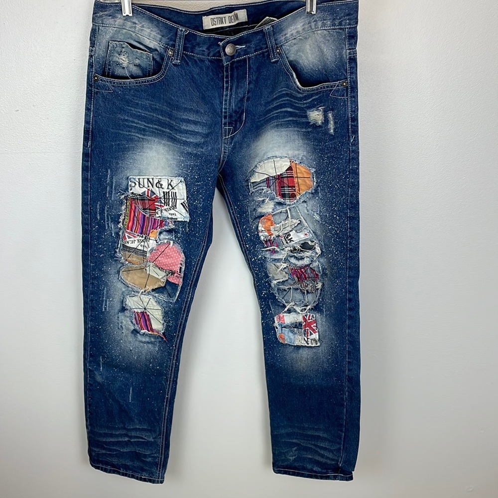 Ostakt Denim Patches, Paint Splatter Mens Jeans Sz 36 - Gem